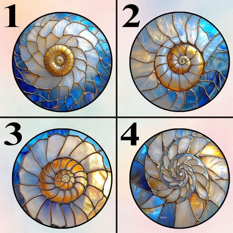 Nautilus Shell Stained Glass Suncatcher, Ocean Spiral Window Hanging ...