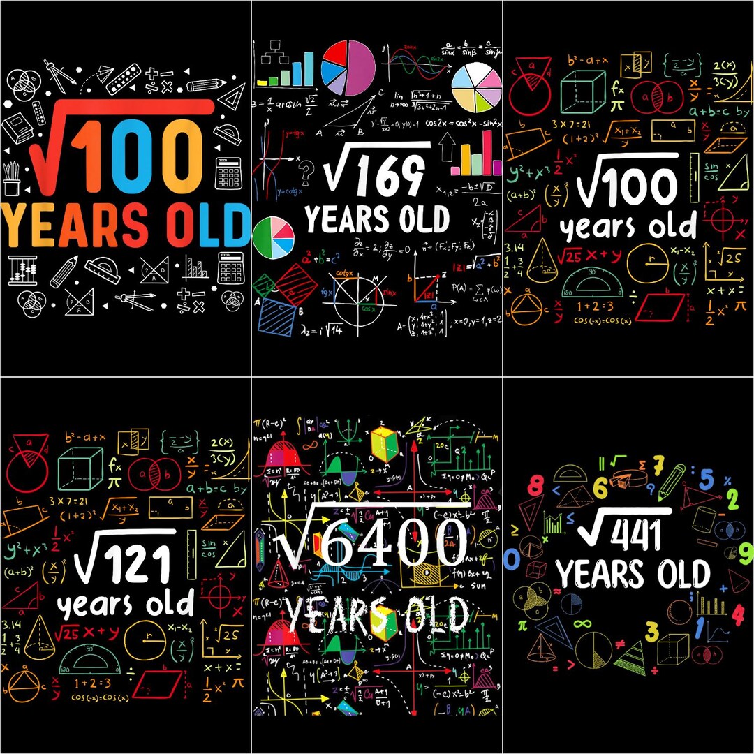 Math Birthday PNG Bundle – Funny Square Root Age T-shirt Designs ...
