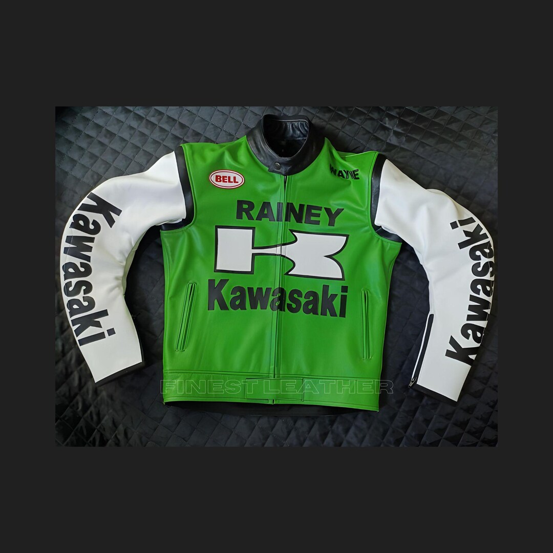 Kawasaki Rainey Replica Leather Motorcycle Jacket: CE Armor, Cowhide ...