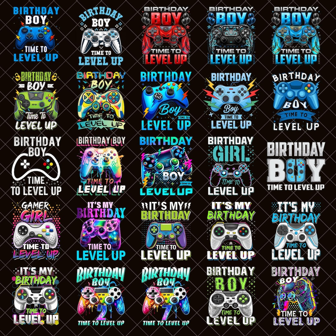 Gamer Birthday PNG Bundle, Level up Birthday Boy Girl Digital File ...