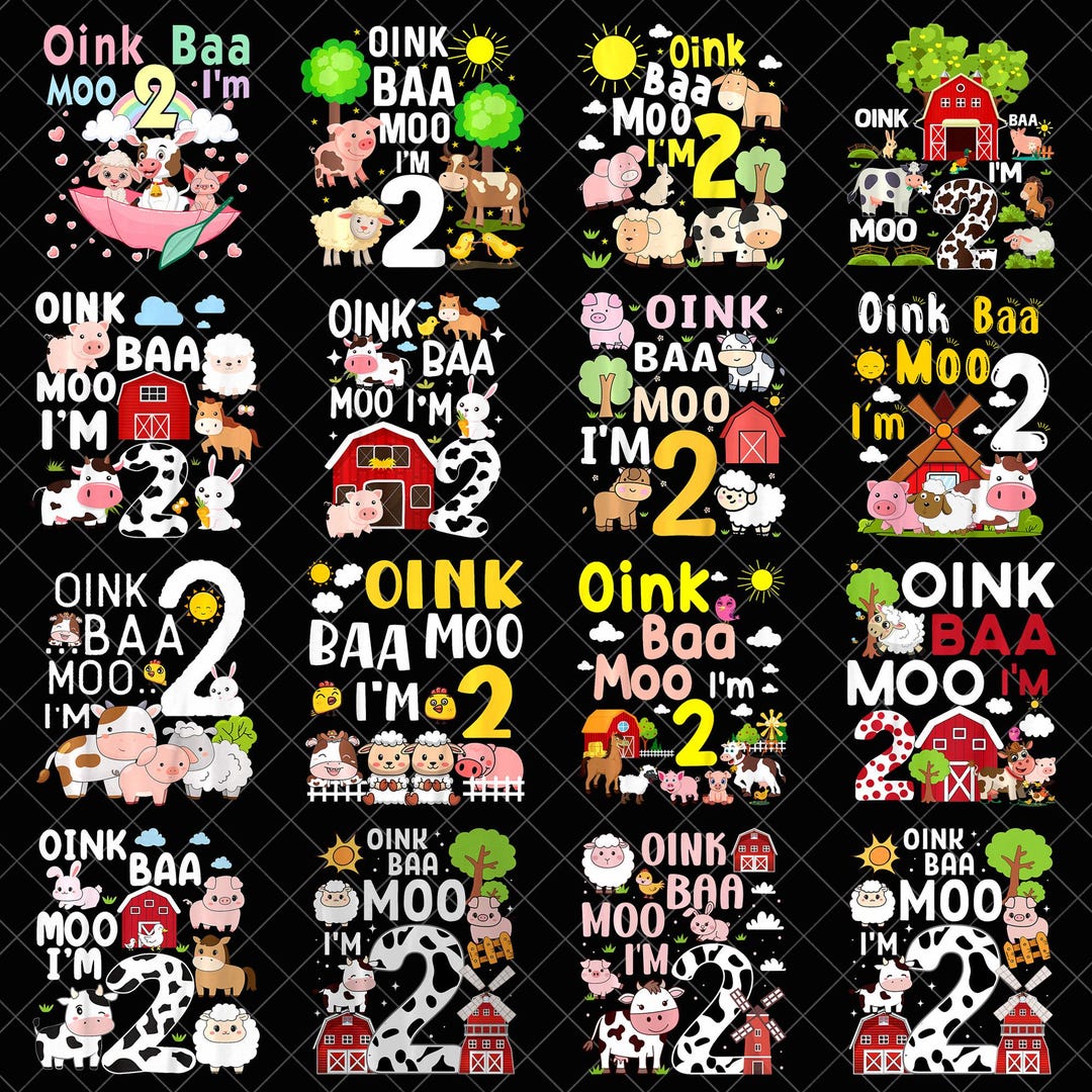 Oink Baa Moo I’m 2 PNG, Farm Birthday PNG Bundle, Barnyard Party ...