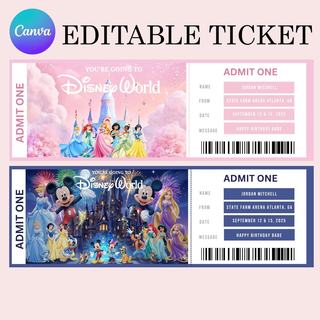 Canva Editable Mouse Disneyland Ticket PNG, Digital Download Admit One ...