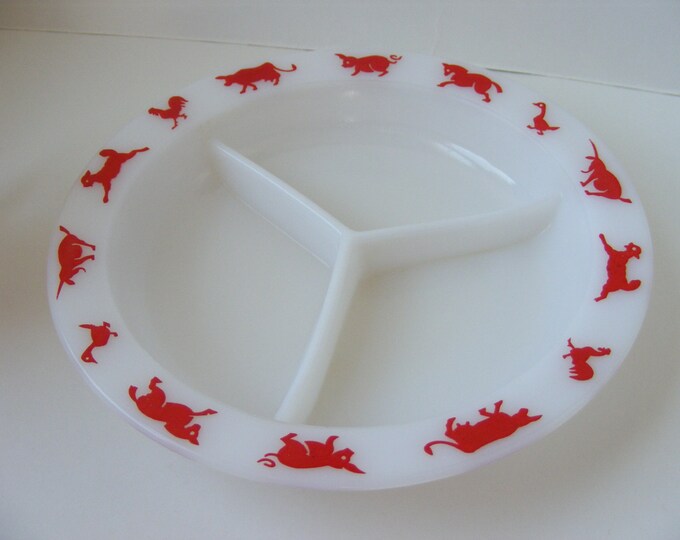 Hazel Atlas Child's Divided Plate Red Farm Animals - Etsy
