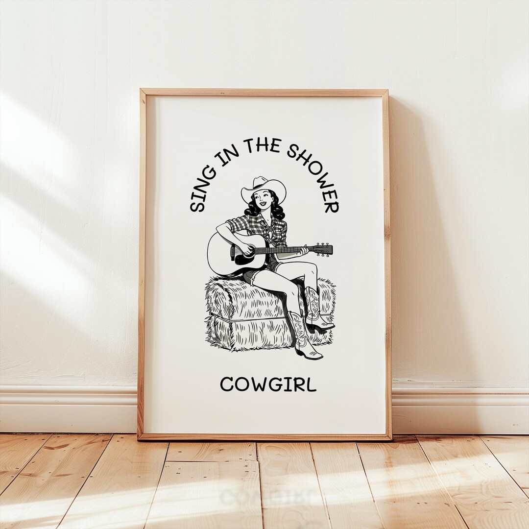 Funny Cowgirl Bathroom Poster Printable Wall Art Retro Western Style ...