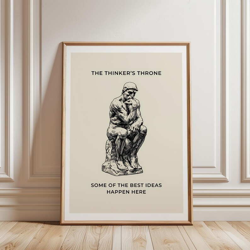 Funny Bathroom Print the Thinker Poster Toilet Humor Wall Art Classical ...