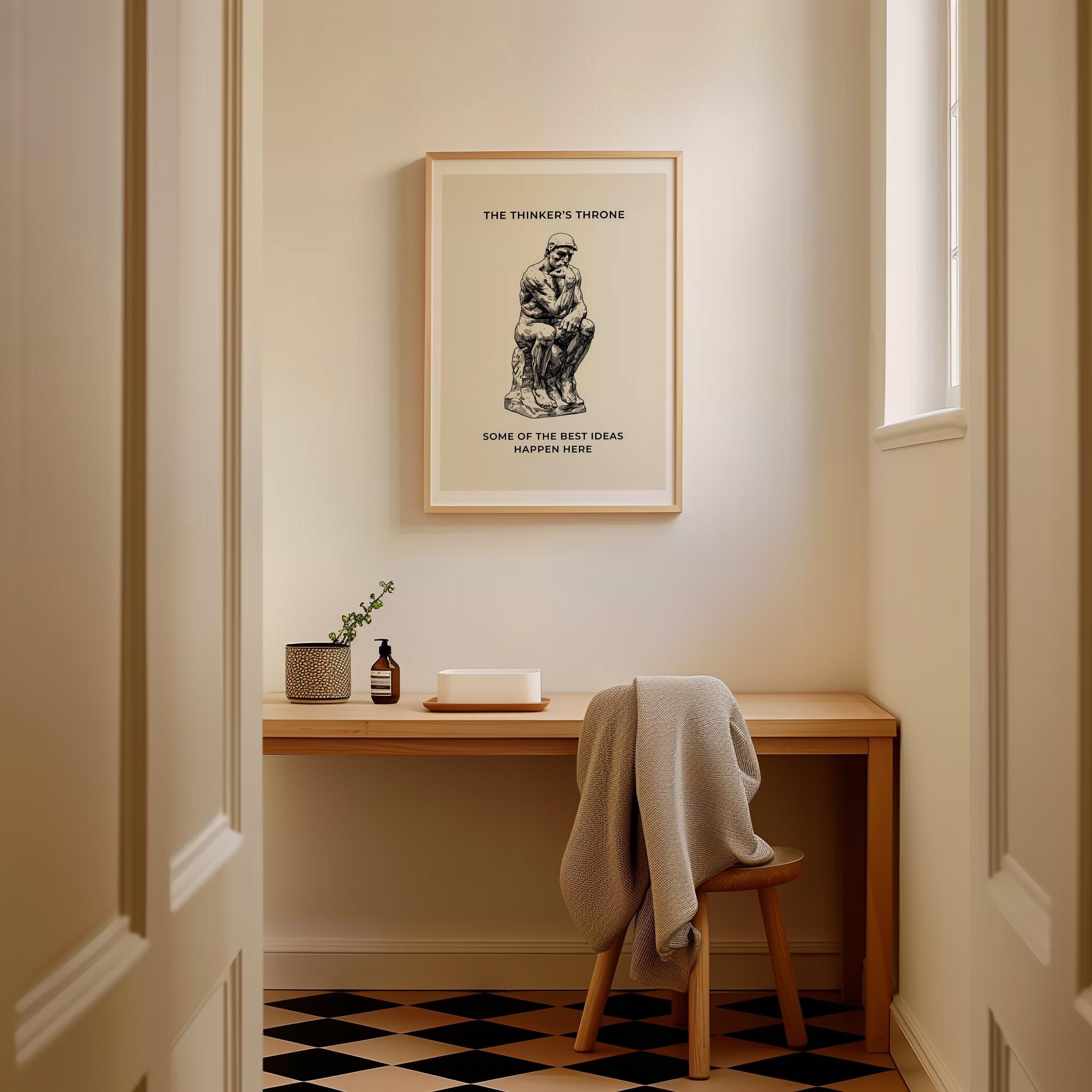 Funny Bathroom Print the Thinker Poster Toilet Humor Wall Art Classical ...