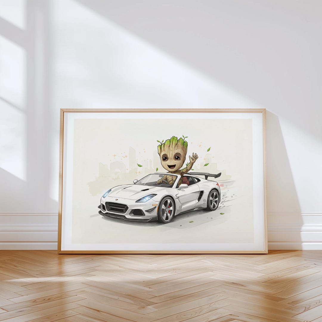 Cute Baby Groot Poster Driving Car Printable Wall Art Fun Digital ...