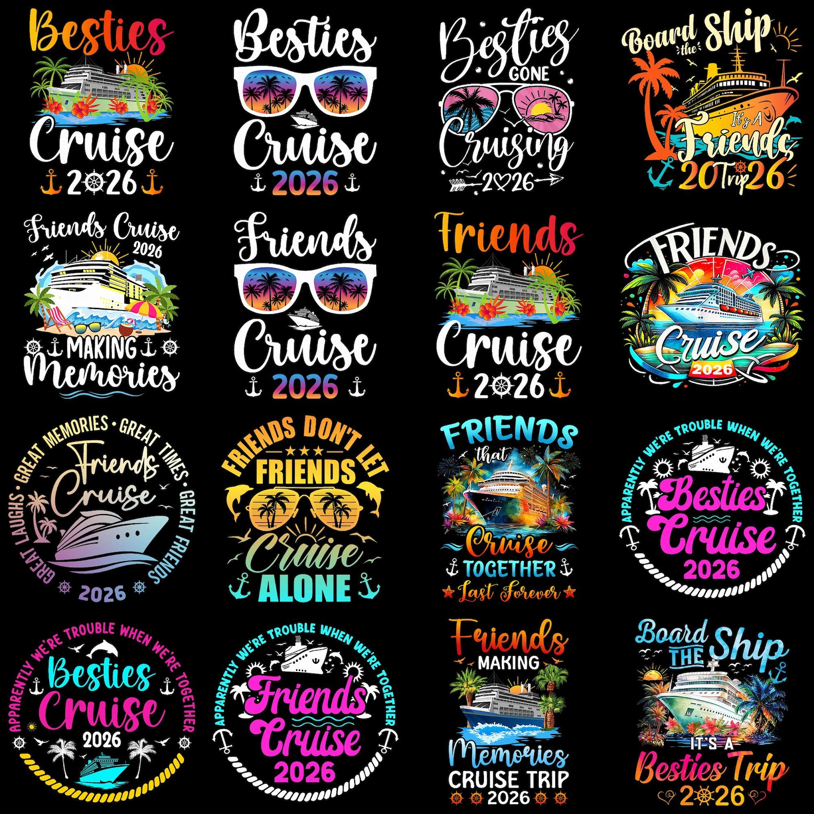 Friends Cruise 2026 PNG Bundle, Besties Cruise Trip Shirt Design, Girls ...