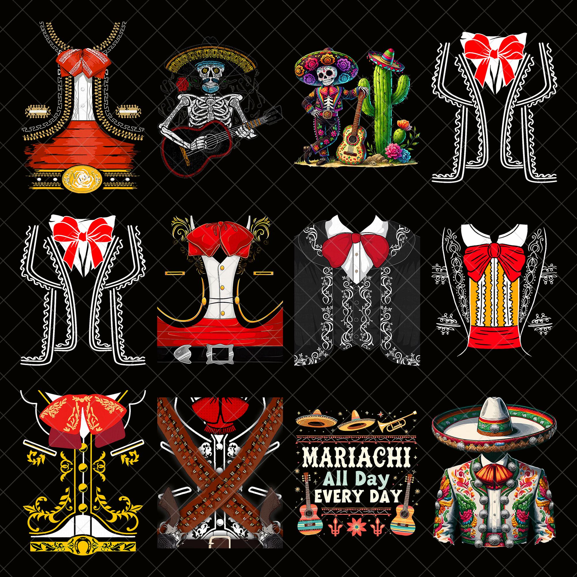Mariachi Outfit PNG Bundle, Mexican Mariachi Band PNG, Fiesta Sombrero ...