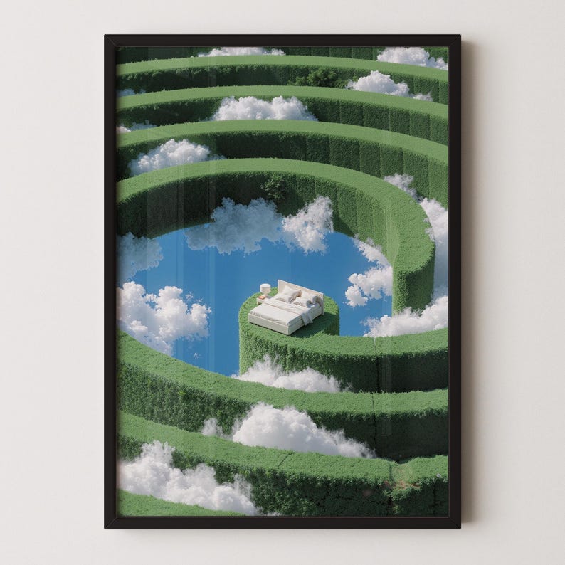 Surreal Cloud Maze Poster – Dreamcore Liminal Space Wall Art, Weirdcore Sky Simulation Print ...