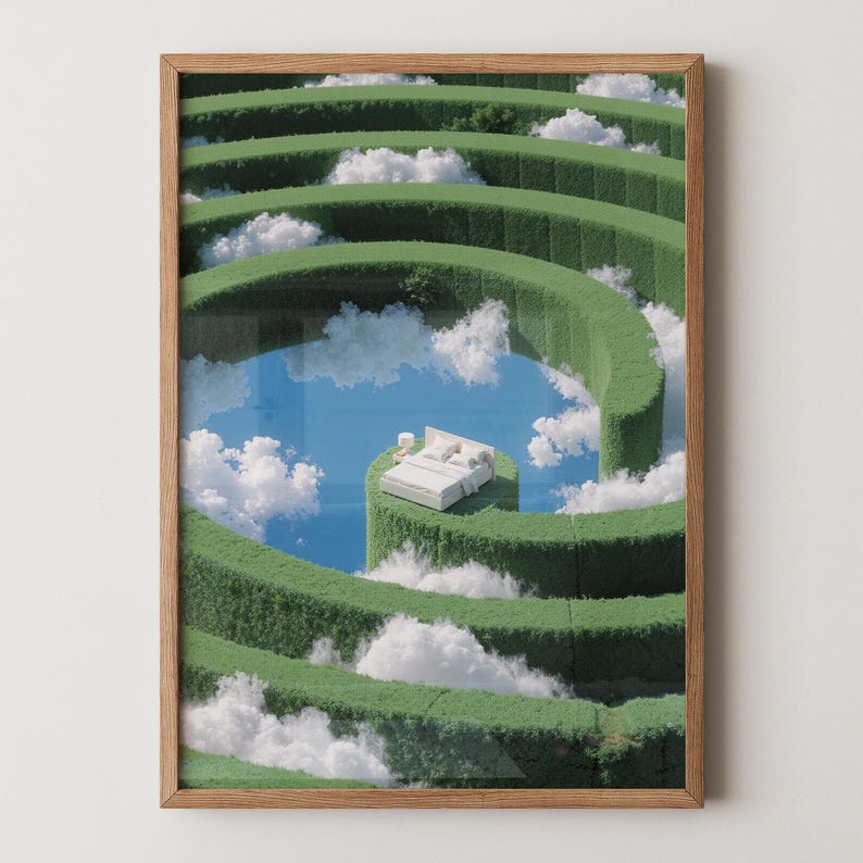 Surreal Cloud Maze Poster – Dreamcore Liminal Space Wall Art, Weirdcore Sky Simulation Print ...