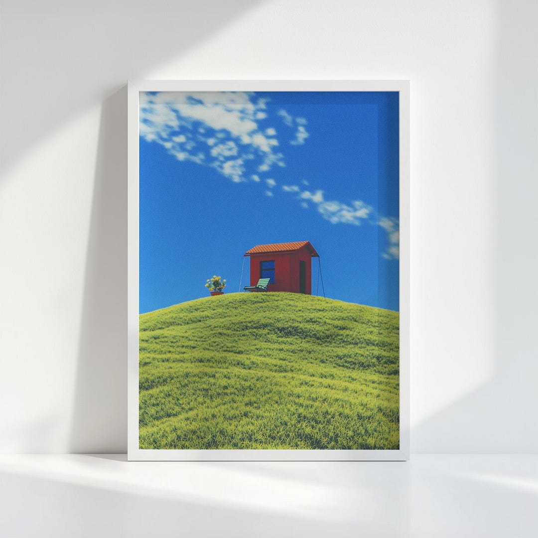 Liminal Hill Dreamcore Poster - Surreal Tiny House Wall Art, Weirdcore ...