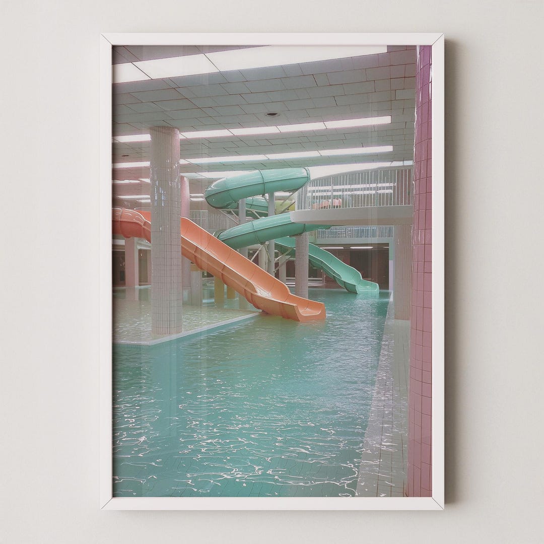 Pastel Pool Slides Dreamcore Poster – Surreal Liminal Space Wall Art ...