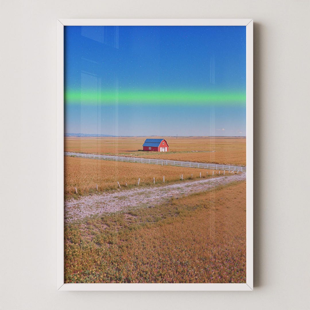 Glitchcore Neon Horizon Barn Poster – Surreal Liminal Space Wall Art ...