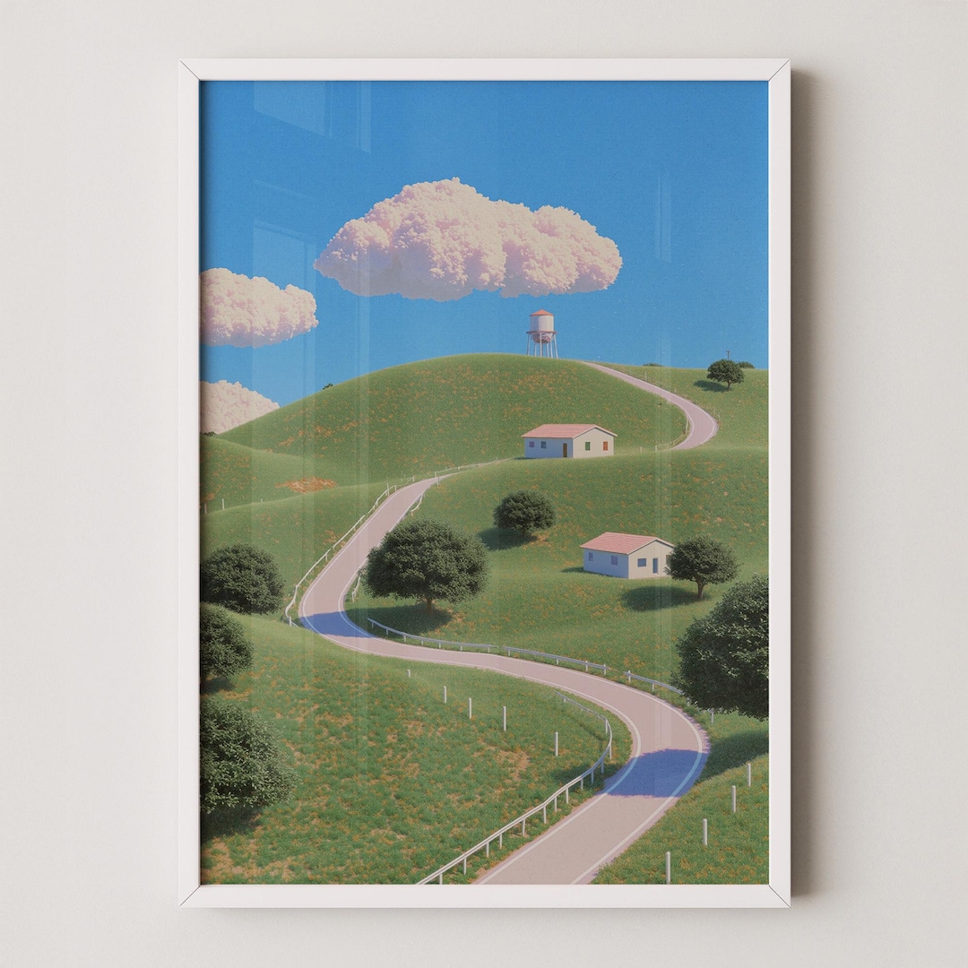 Dreamcore Hillside Road Poster - Liminal Surreal Landscape Wall Art ...