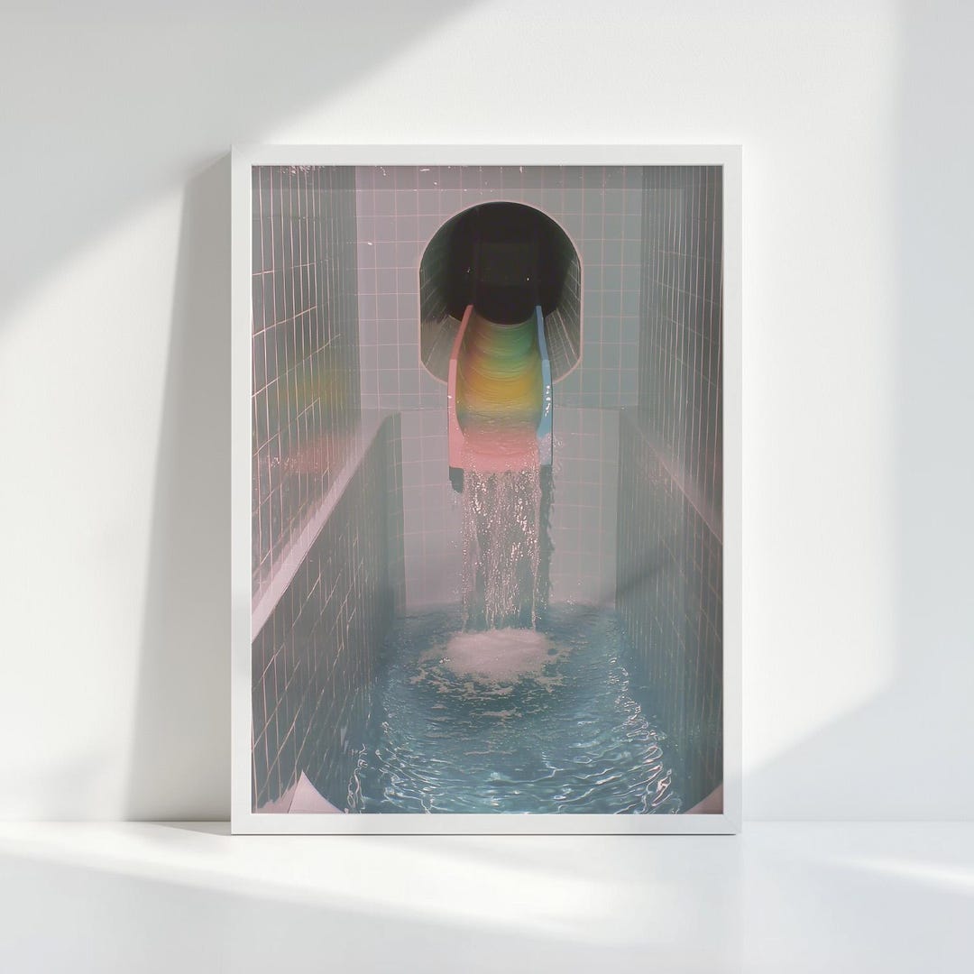 Rainbow Dreamcore Water Slide Poster - Liminal Space Poolrooms Wall Art ...