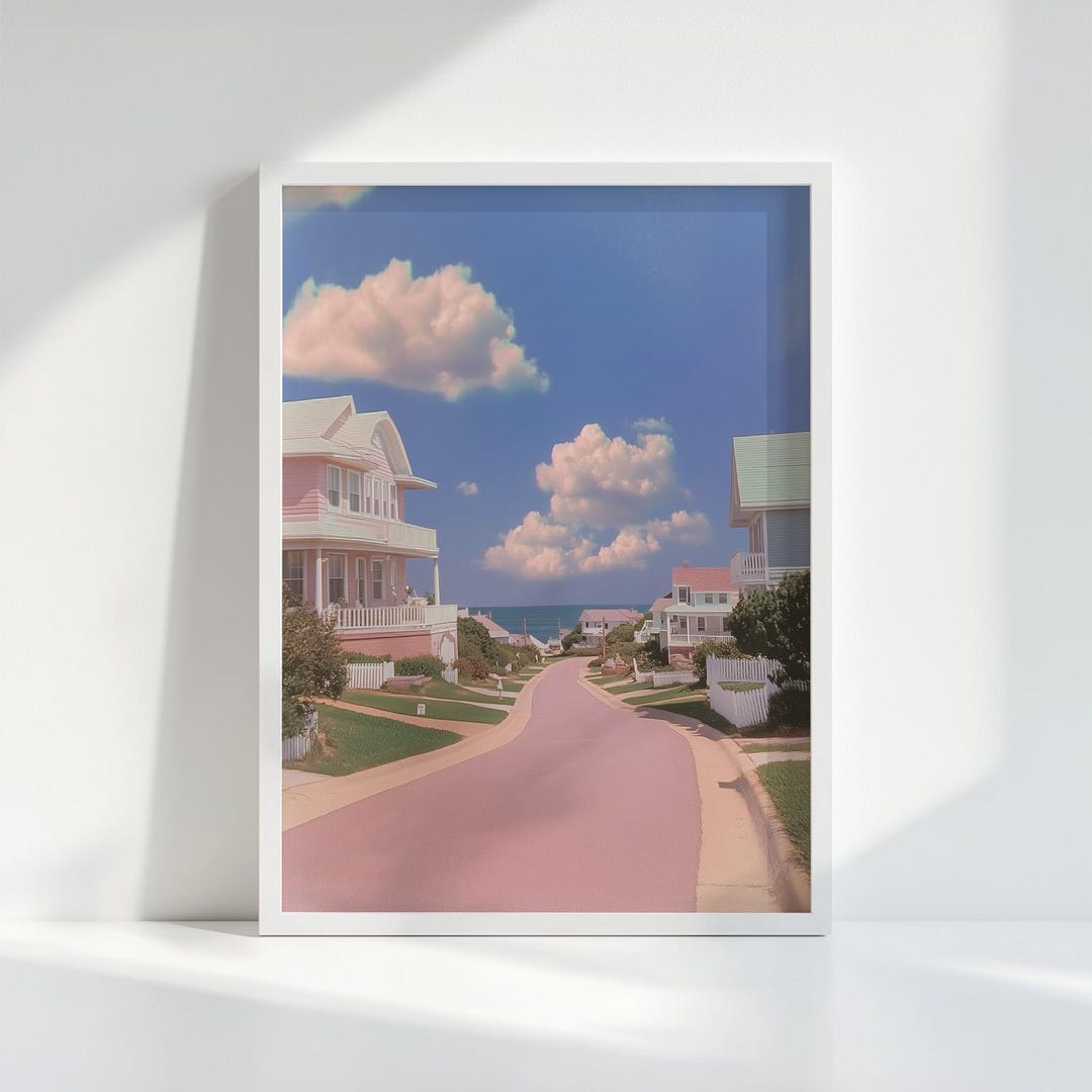 Dreamcore Suburbia Wall Art Print - Pastel Coastal Street Poster ...