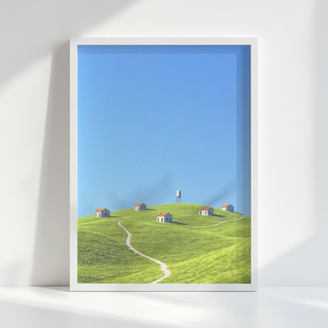 Dreamcore Liminal Space Art Print - Surreal Nostalgic Hillside Houses ...
