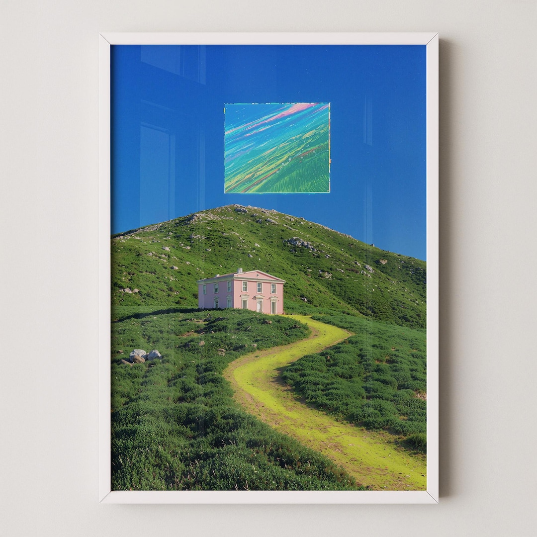 Pink House Hills Poster – Surreal Liminal Space Glitchcore Wall Art ...
