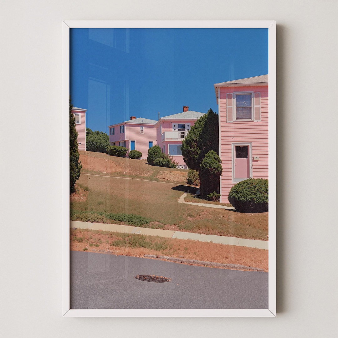 Suburbia Pink Houses Poster – Dreamcore Liminal Space Wall Art ...