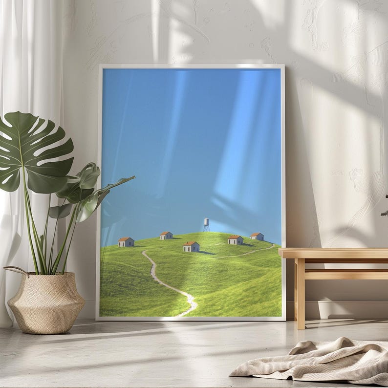 Dreamcore Liminal Space Art Print - Surreal Nostalgic Hillside Houses ...