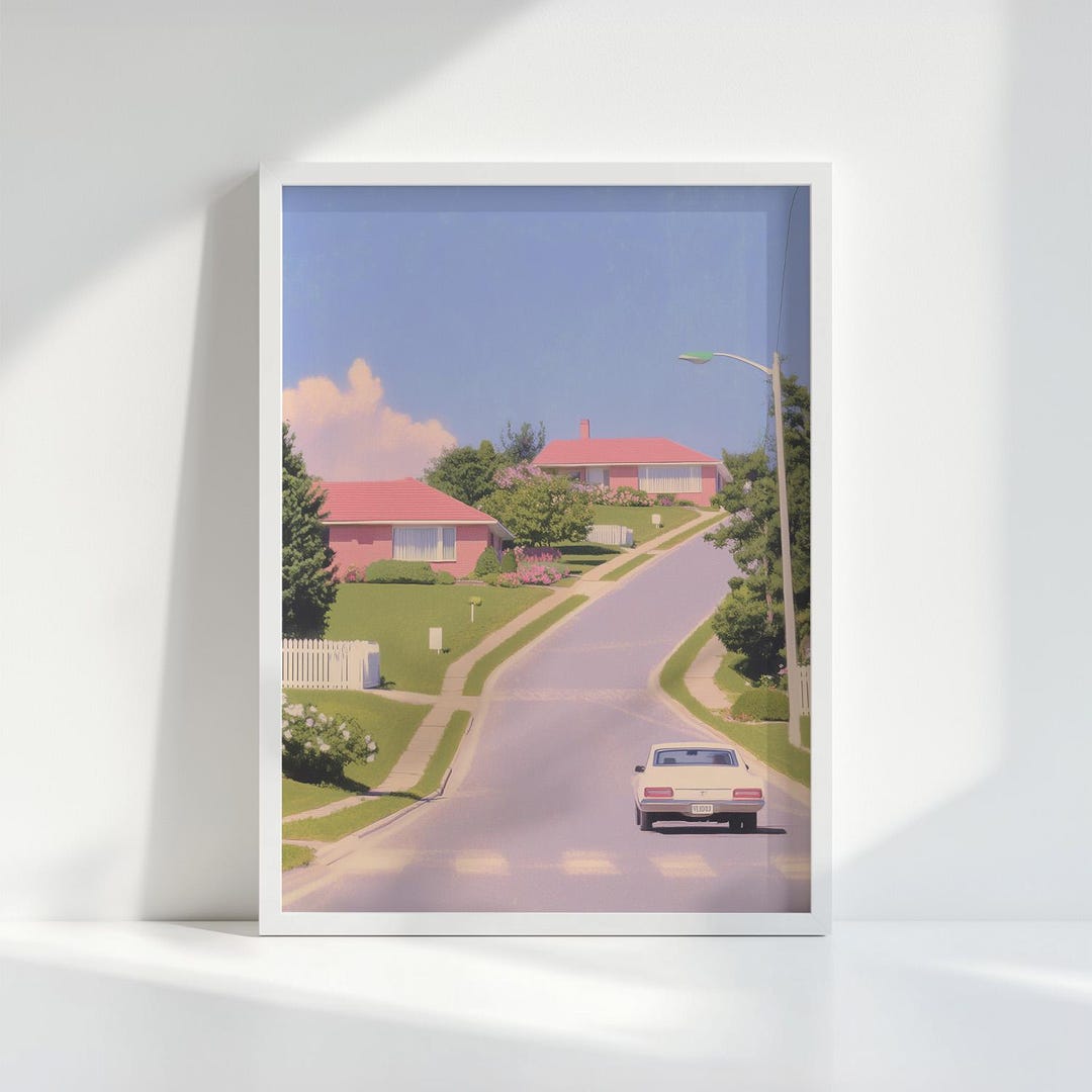 Retro Surreal Suburb Poster - Dreamcore Print, Vaporwave Wall Art ...