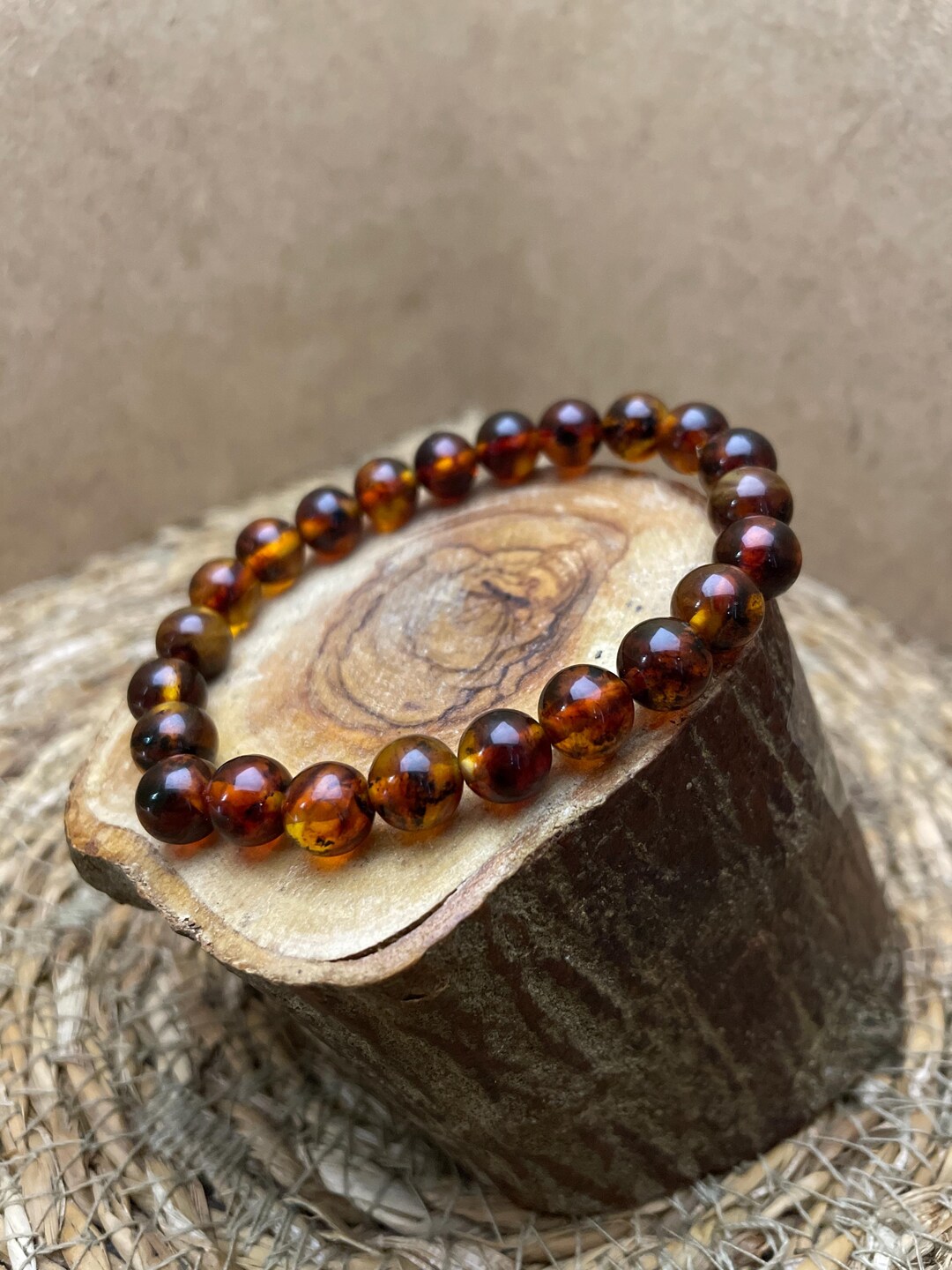 100% Fossilized Baltic Amber Bracelet, Amber Beads, Natural Elastic Amber Jewelry, Unisex Amber ...