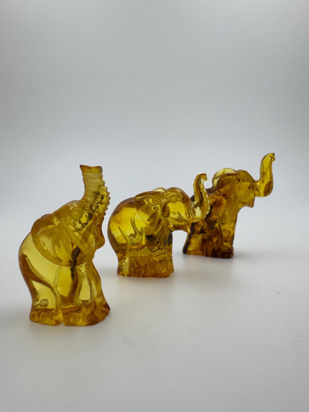 100& Natural Yellow Amber Elephant Figurines, Lucky Elephant Decor ...