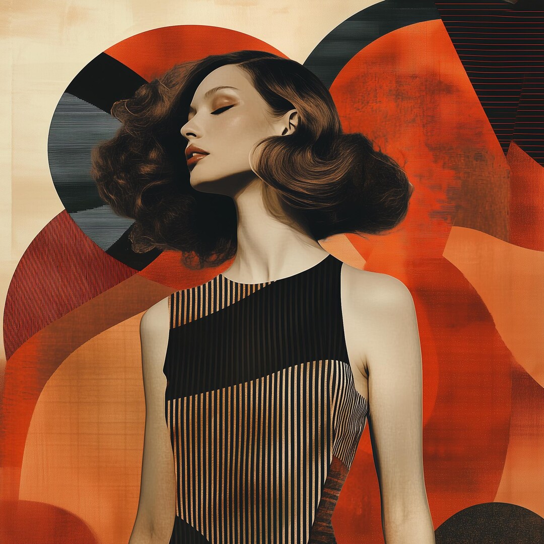 Retro Woman Art Print, Abstract AI Art, Bold Fashion Poster, Digital ...