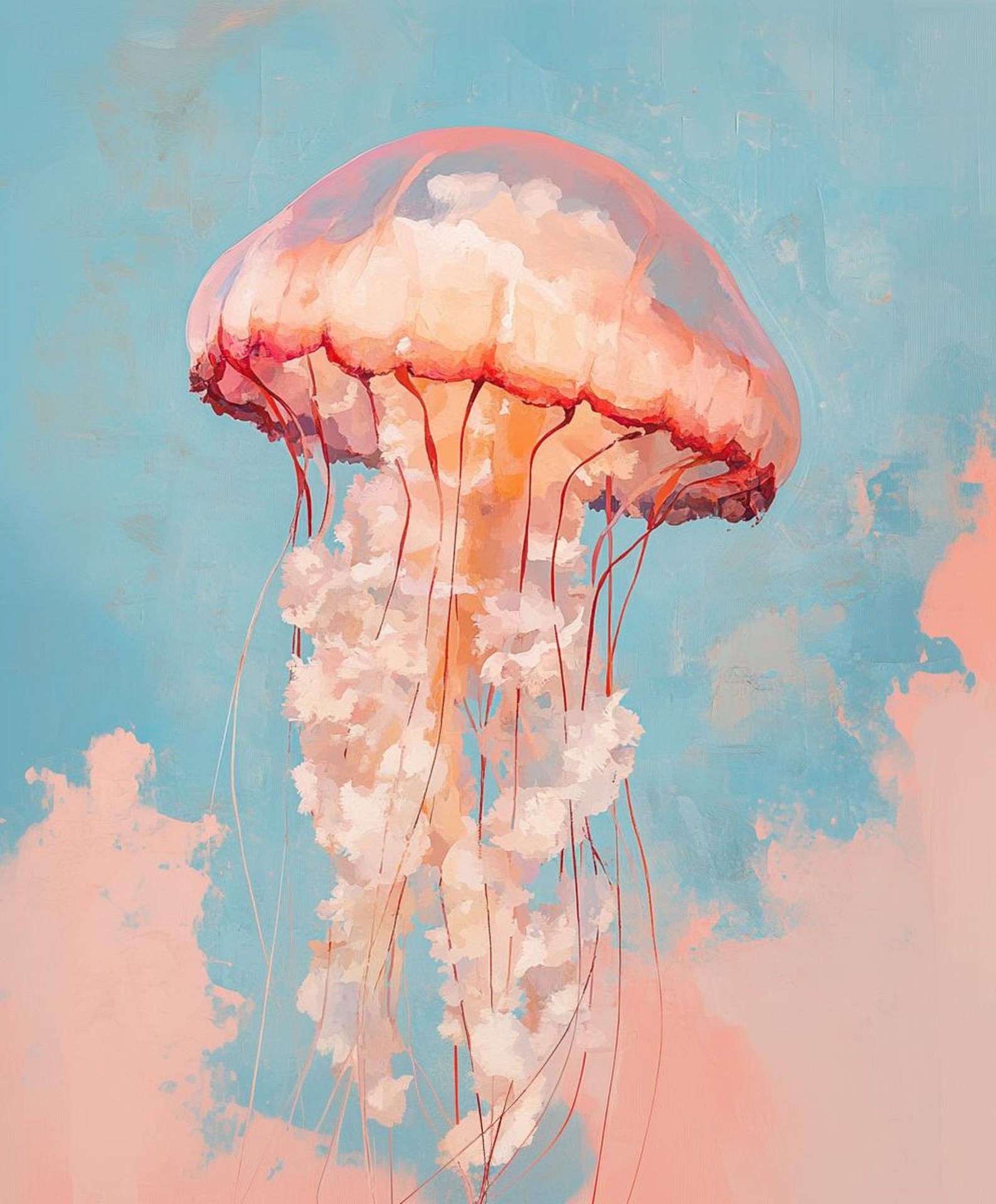 Jellyfish Wall Art Print, Ocean Aesthetic Digital Download, Pastel Sea ...