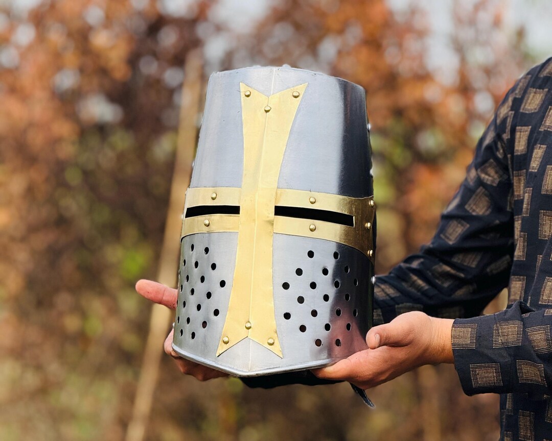 Templar Crusader Knight Helmet – Medieval Great Helm, Larp and Cosplay ...