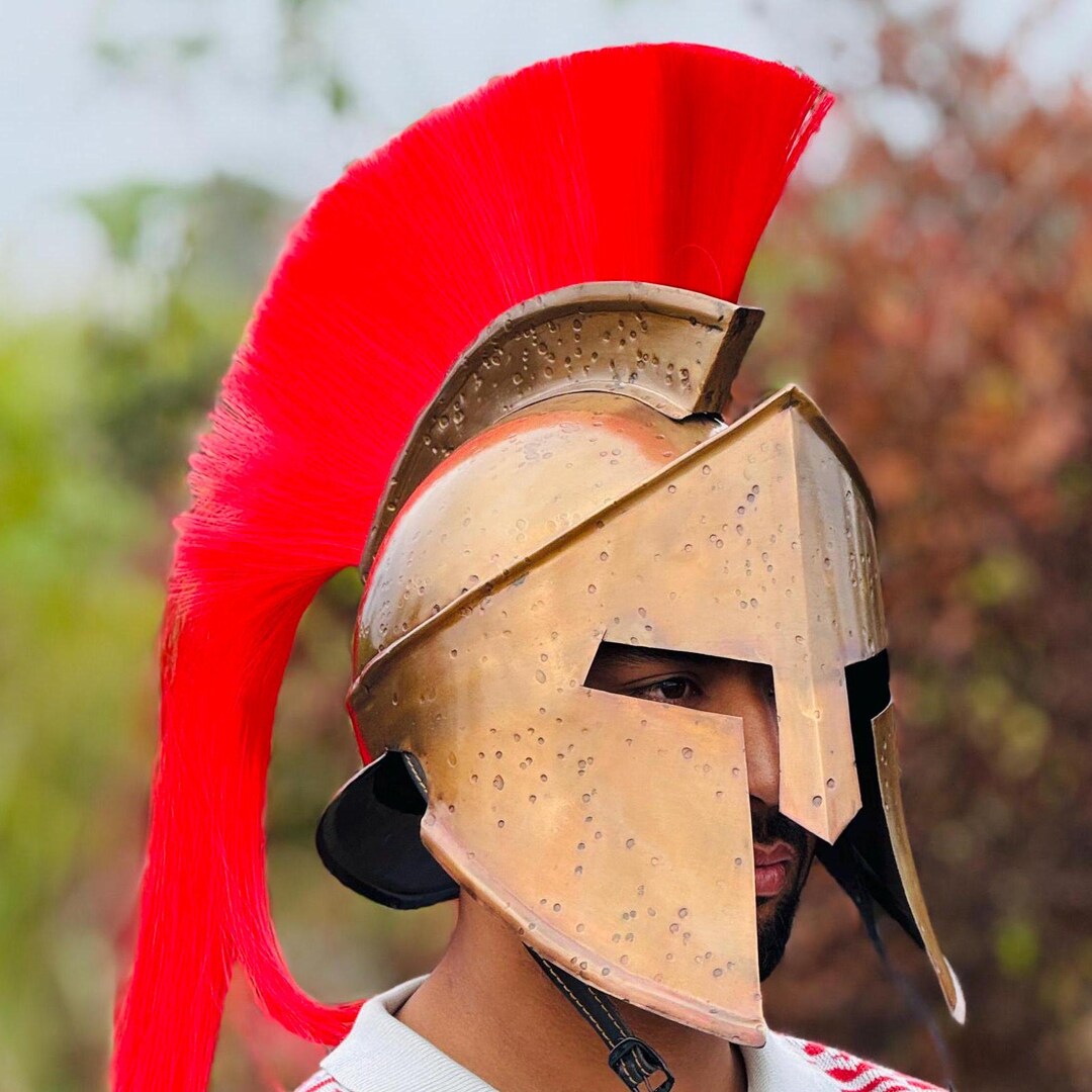 Handmade Spartan Helmet With Red Plume: Ancient Greek Warrior Cosplay ...