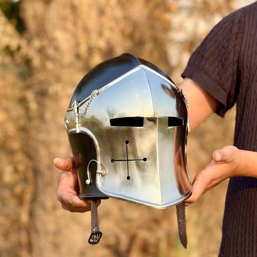 Silver Black Barbuta ~ Medieval Knight Armor 18g Mild Steel Helmet ...