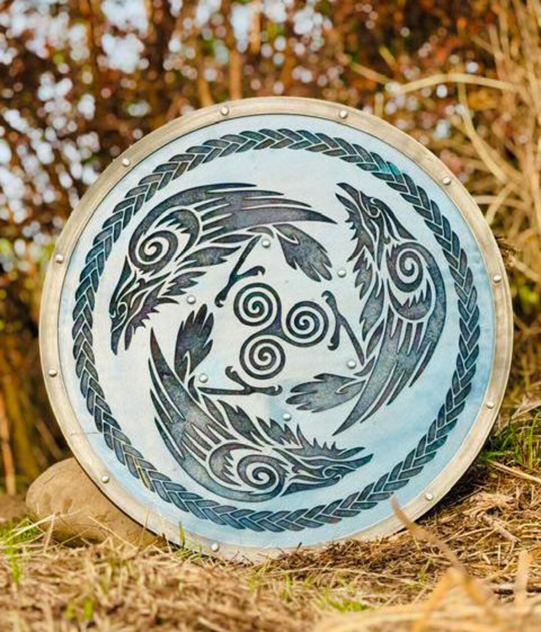 Viking Norse Wolf Shield – Handcrafted Norse Wolf Triskelion Shield for ...
