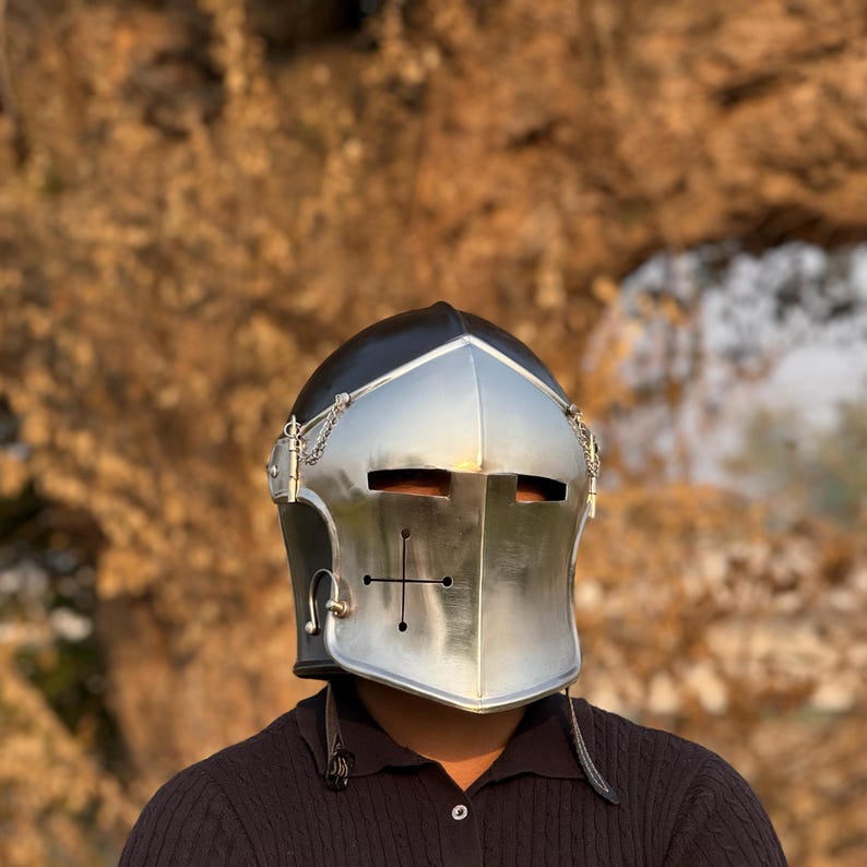 Silver Black Barbuta ~ Medieval Knight Armor 18g Mild Steel Helmet ...