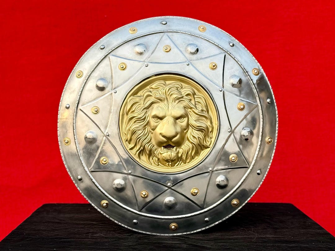 Lion Face Shield ~ Knight Round Shield ~ Medieval Knight Armor Steel ...