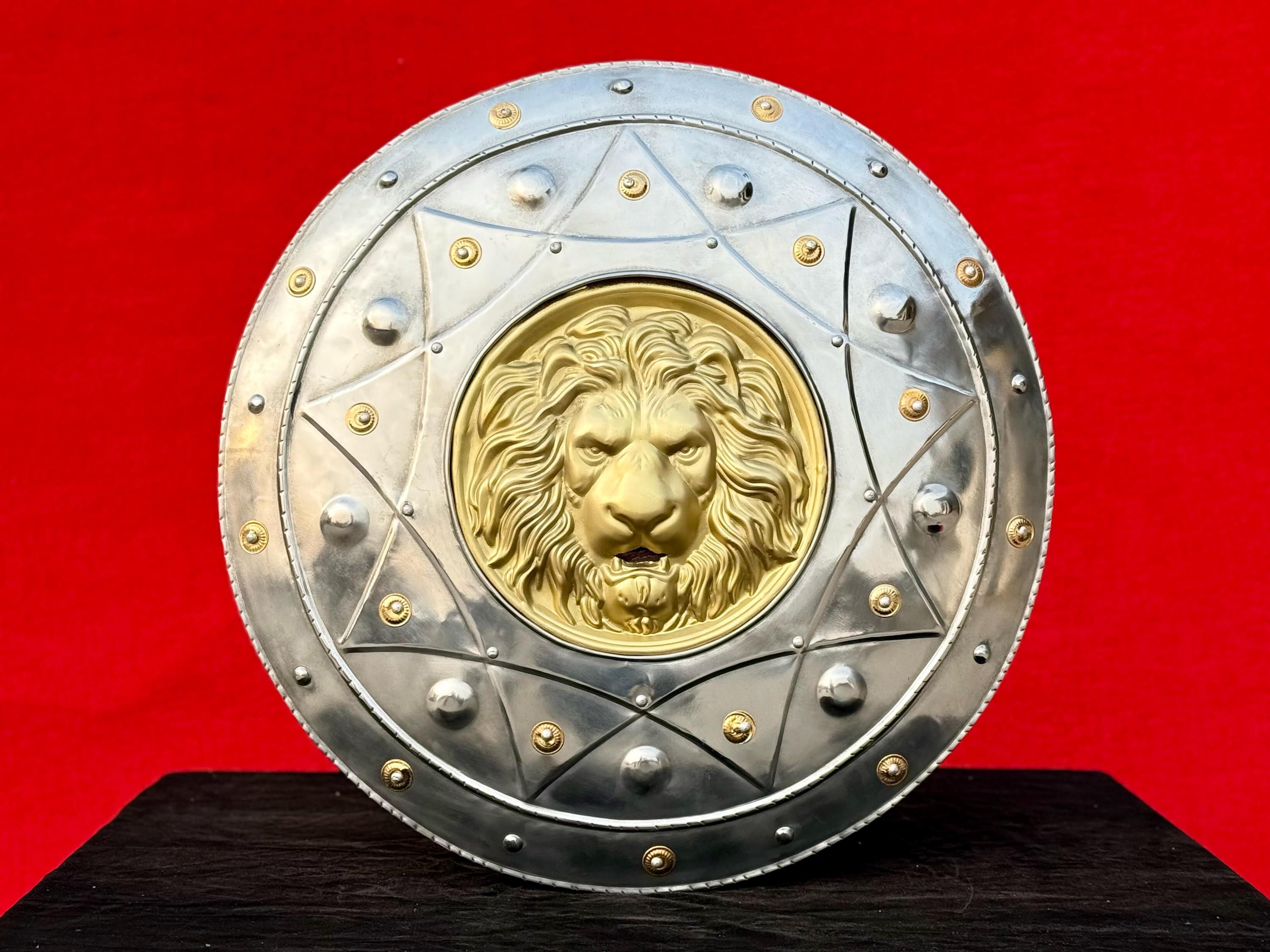 Lion Face Shield ~ Knight Round Shield ~ Medieval Knight Armor Steel ...