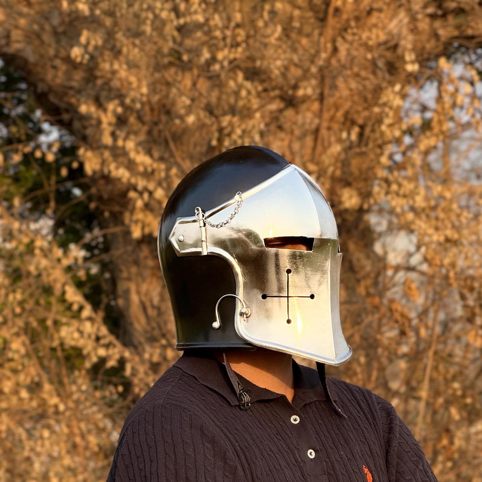 Silver Black Barbuta ~ Medieval Knight Armor 18g Mild Steel Helmet ...