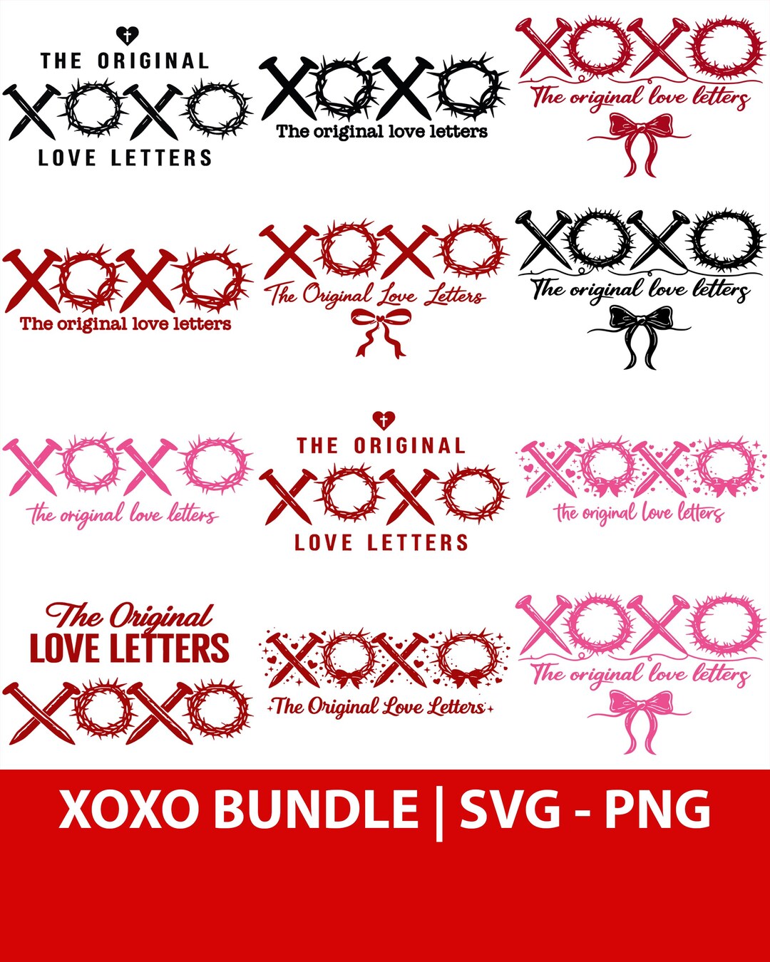 XOXO Love Letters SVG Bundle, Valentine Heart Design, Love Quote PNG ...