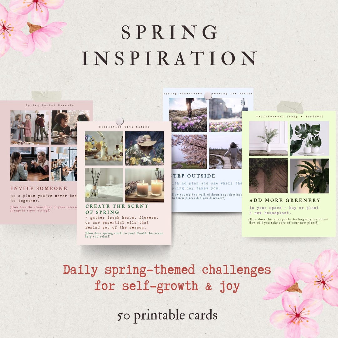 Spring Mental Health Printable Cards | 50-day Mindfulness & Self-care ...