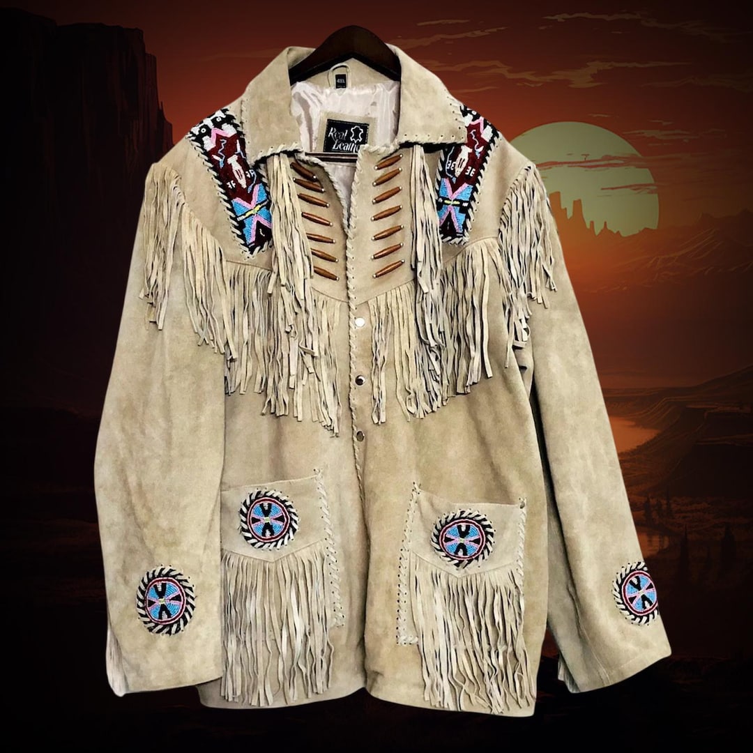 Handmade Beaded Leather Fringe Jacket, Native American Leather Fringe ...