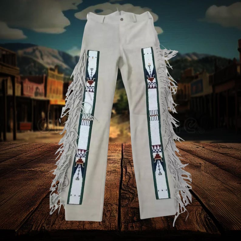 Handmade Beaded Leather Fringe Pants, Native American Leather Fringe ...