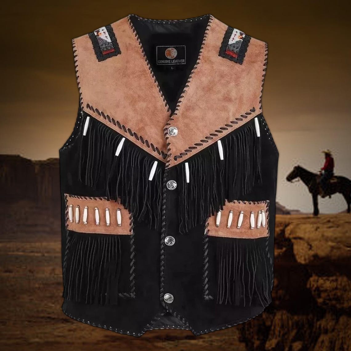 Handmade Beaded Leather Fringe Vest, Native American Leather Fringe ...