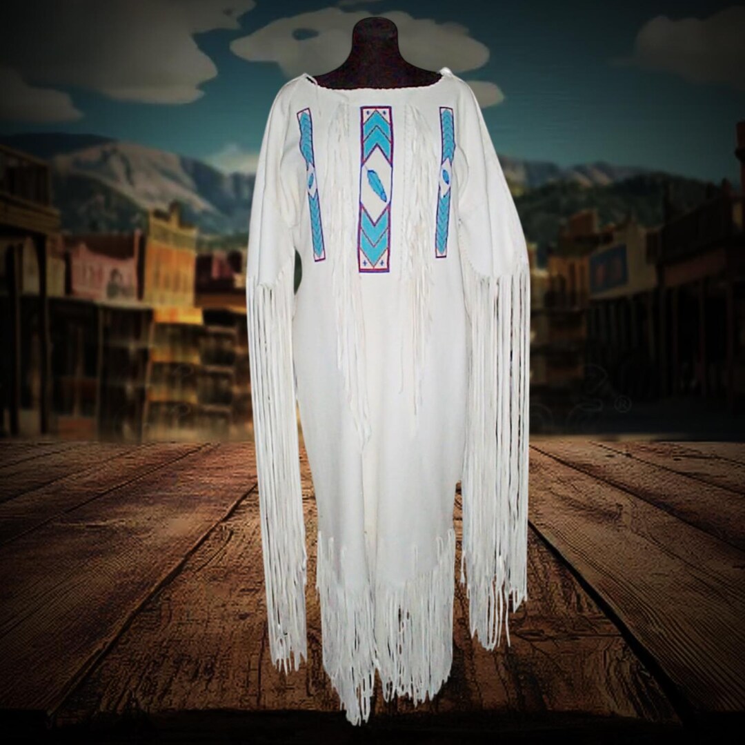 Plains Indian Style Native American Beaded Leather Fringe Dress ...
