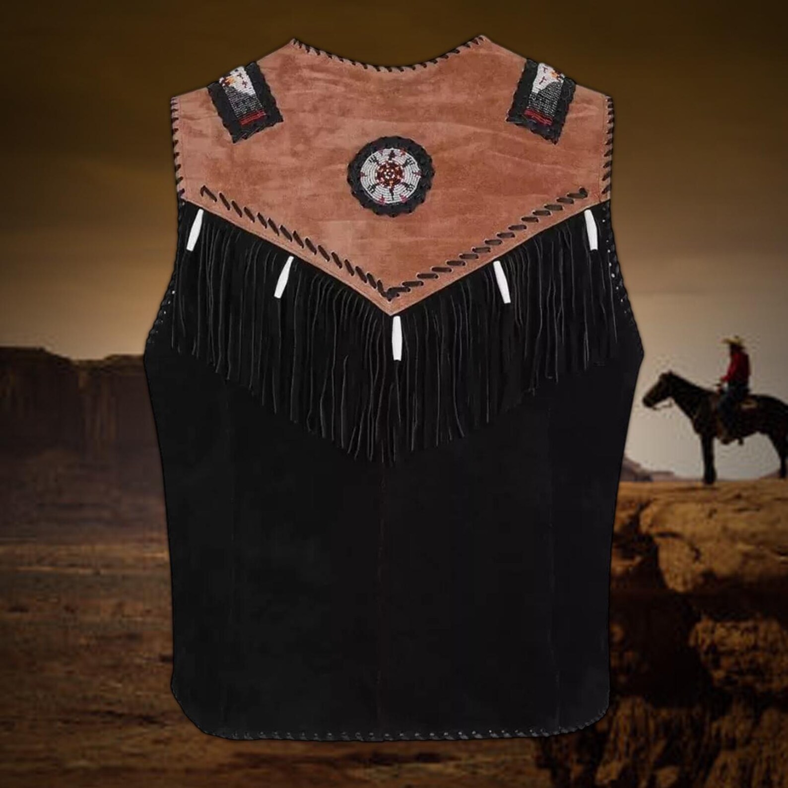 Handmade Beaded Leather Fringe Vest, Native American Leather Fringe ...