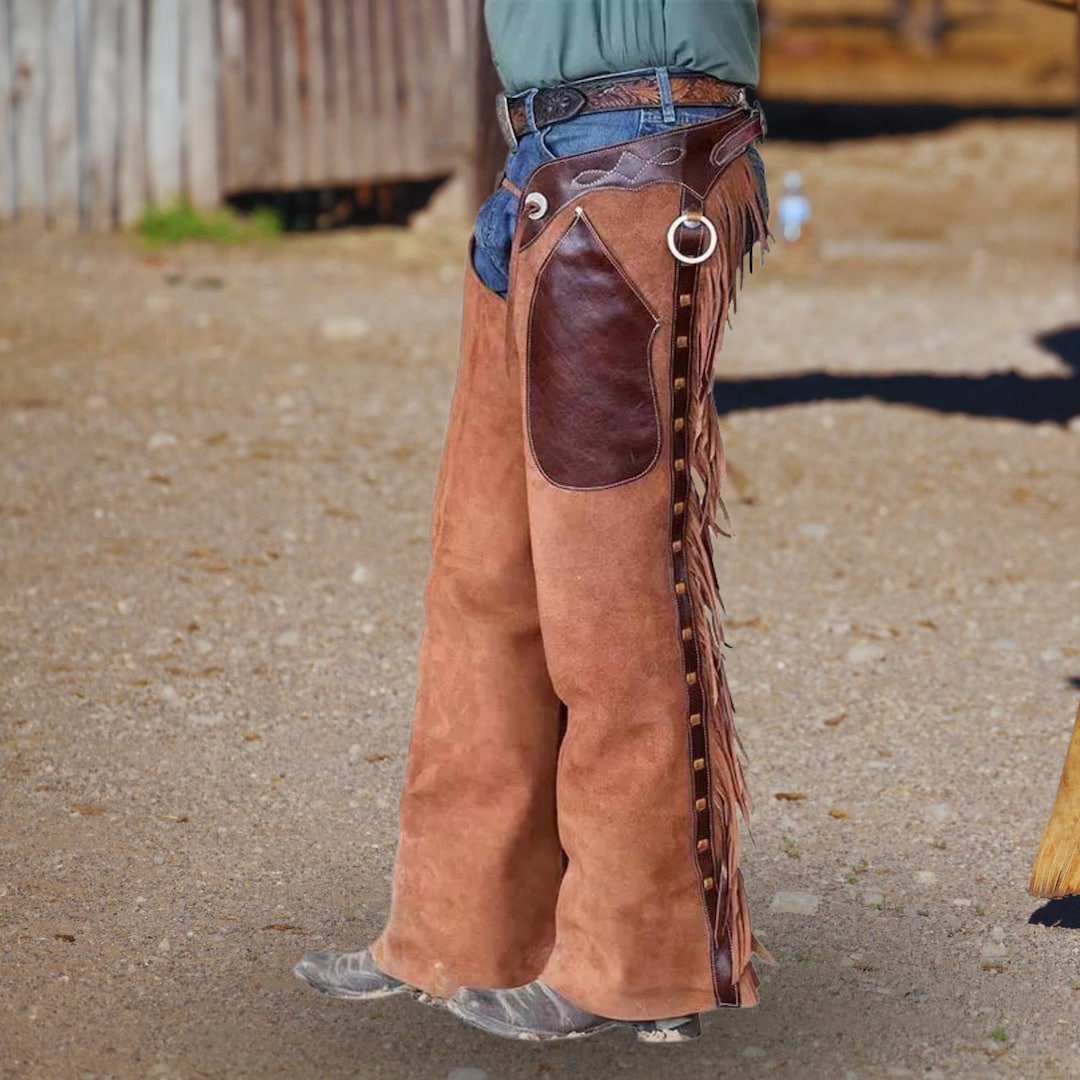 Handmade Suede Leather Chaps, Cowboy Work Chaps, Horse Riding Gear ...