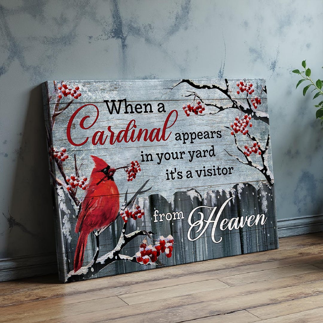 Cardinal Heaven Wall Art – Memorial Quote Canvas for Home – Red Bird ...