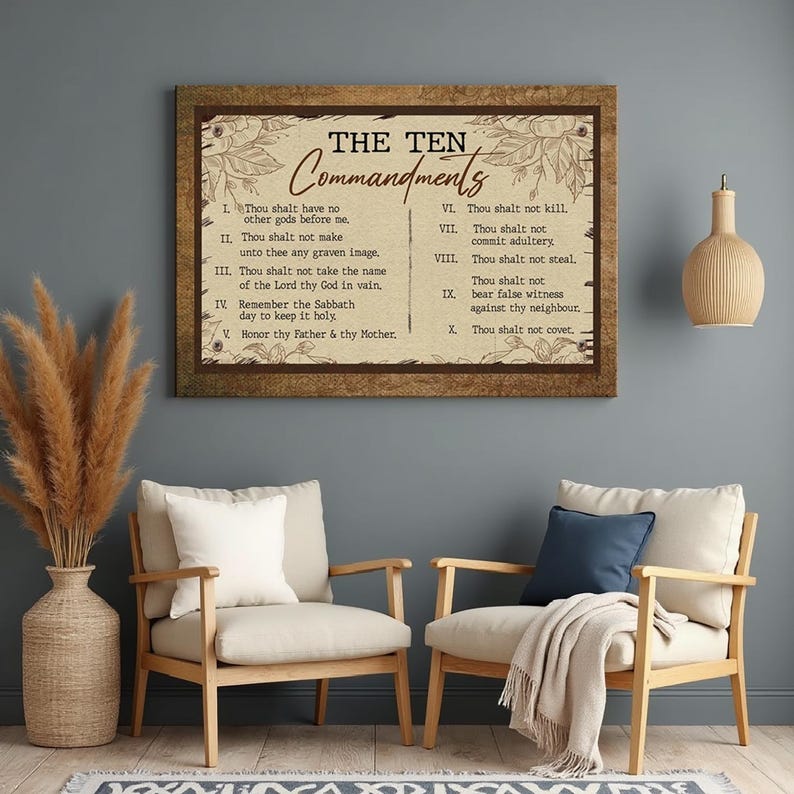 Ten Commandments Wall Art, Christian Scripture Canvas, Bible Verse ...