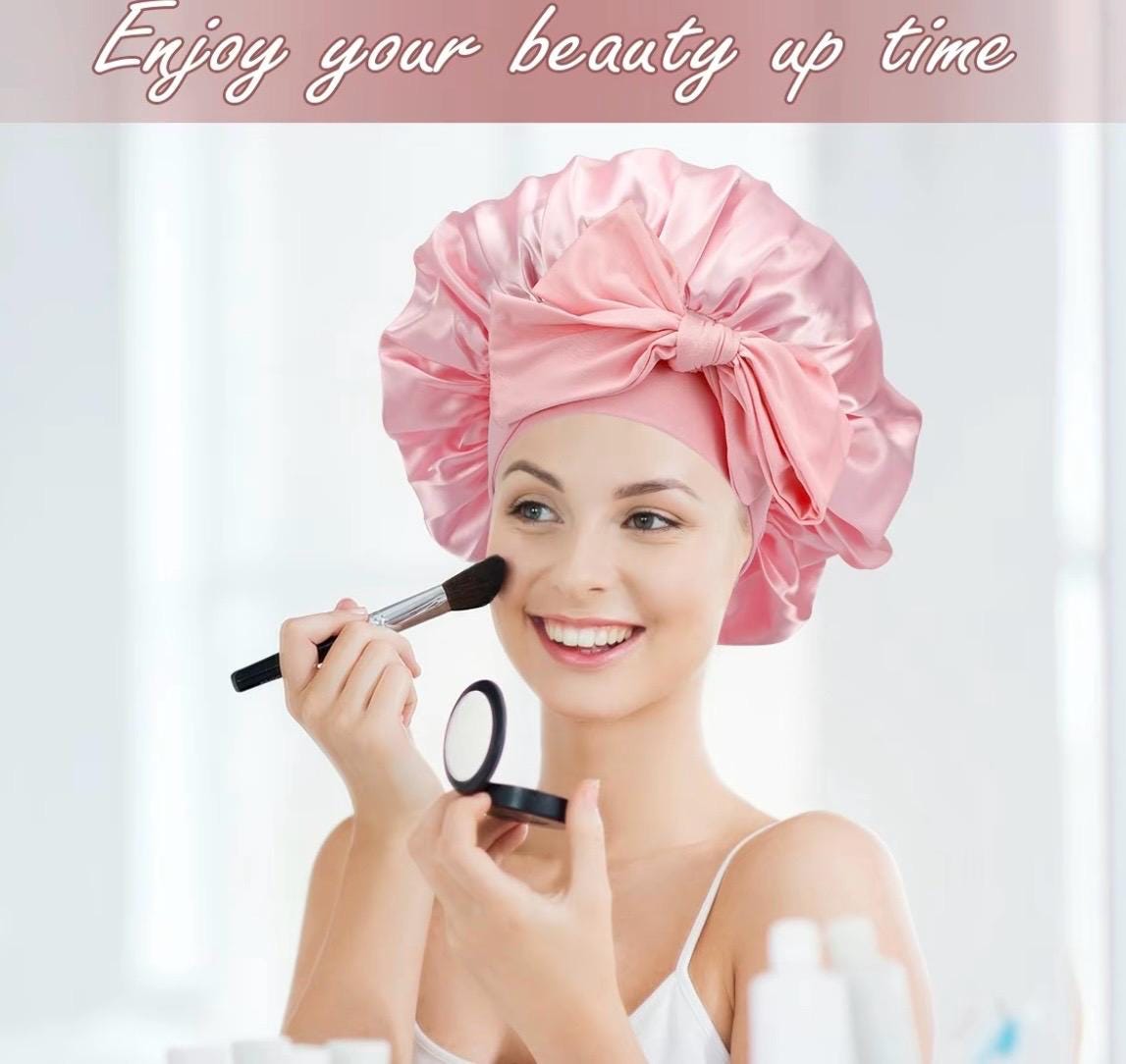 Heatless Curls Overnight With Double Layer Large Satin Sleep Bonnet, 65 ...