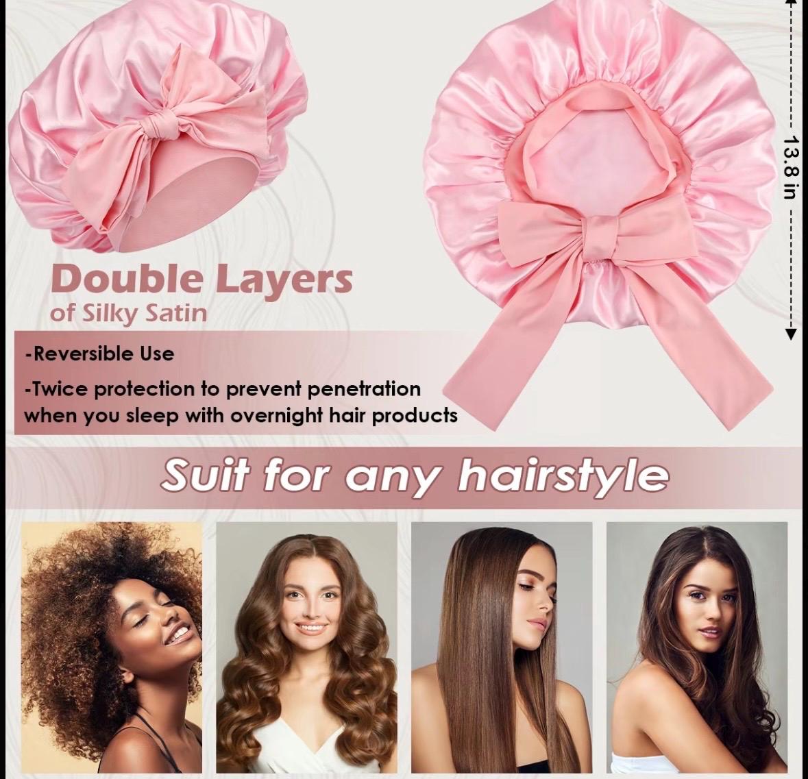Heatless Curls Overnight With Double Layer Large Satin Sleep Bonnet, 65 ...